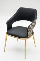 China Modern Leopard Print Dining Chair with Gold Metal Legs, Black PU Upholstered Armchair for Dining Room & Bar for sale
