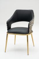 China Modern Leopard Print Dining Chair with Gold Metal Legs, Black PU Upholstered Armchair for Dining Room & Bar for sale
