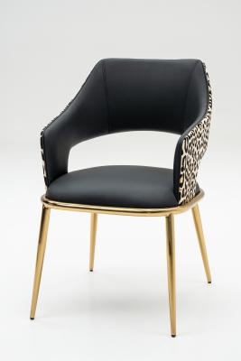 China Modern Leopard Print Dining Chair with Gold Metal Legs, Black PU Upholstered Armchair for Dining Room & Bar for sale