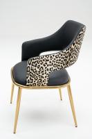 China Modern Leopard Print Dining Chair with Gold Metal Legs, Black PU Upholstered Armchair for Dining Room & Bar for sale