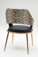 China Modern Leopard Print Dining Chair with Gold Metal Legs, Black PU Upholstered Armchair for Dining Room & Bar for sale