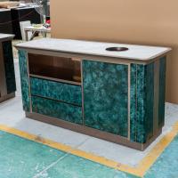 China Modern Green Marble Pattern Kitchen Island Cabinet, Stainless Steel Frame Storage Cabinet with Sink Cutout for Kitchen & Bar for sale