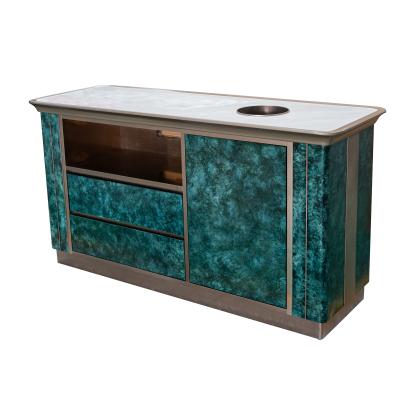 China Modern Green Marble Pattern Kitchen Island Cabinet, Stainless Steel Frame Storage Cabinet with Sink Cutout for Kitchen & Bar for sale
