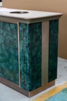 China Modern Green Marble Pattern Kitchen Island Cabinet, Stainless Steel Frame Storage Cabinet with Sink Cutout for Kitchen & Bar for sale