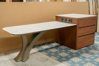 China Modern Marble Top Writing Desk with Walnut Drawer Cabinet, Creative L‑Shaped Office Desk for Home Study for sale