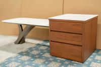 China Modern Marble Top Writing Desk with Walnut Drawer Cabinet, Creative L‑Shaped Office Desk for Home Study for sale