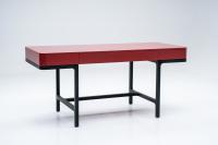China Modern Red Glossy Writing Desk with Black Metal Frame, Multi‑Drawer Office Desk for Home Study & Workspace for sale