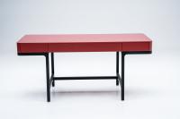 China Modern Red Glossy Writing Desk with Black Metal Frame, Multi‑Drawer Office Desk for Home Study & Workspace for sale