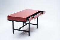 China Modern Red Glossy Writing Desk with Black Metal Frame, Multi‑Drawer Office Desk for Home Study & Workspace for sale