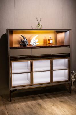 China Modern LED Sideboard Cabinet, Metal‑framed Glass Door Buffet Cabinet with Open Display Niche, Storage Credenza for Living Room for sale