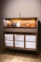 China Modern LED Sideboard Cabinet, Metal‑framed Glass Door Buffet Cabinet with Open Display Niche, Storage Credenza for Living Room for sale