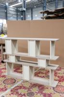 China Modern Light Wood Open Display Shelf, Multi‑Tier Freestanding Storage Rack with Cream White Dividers for Living Room & Office for sale