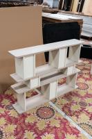 China Modern Light Wood Open Display Shelf, Multi‑Tier Freestanding Storage Rack with Cream White Dividers for Living Room & Office for sale