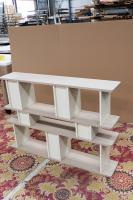 China Modern Light Wood Open Display Shelf, Multi‑Tier Freestanding Storage Rack with Cream White Dividers for Living Room & Office for sale