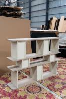 China Modern Light Wood Open Display Shelf, Multi‑Tier Freestanding Storage Rack with Cream White Dividers for Living Room & Office for sale