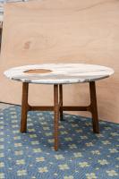 China Arabescato Marble Round Tea Table with Built‑in Tea Tray & Solid Black Walnut Base for sale