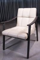 China Modern Cream Leather Accent Armchair with Dark Solid Wood Frame, Padded Upholstered Leisure Chair for Home Living Room & Study for sale