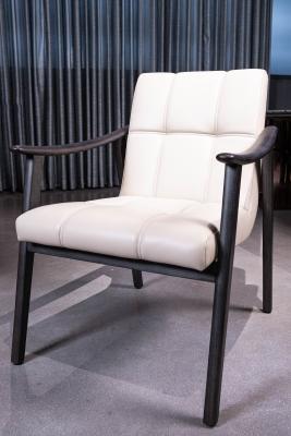 China Modern Cream Leather Accent Armchair with Dark Solid Wood Frame, Padded Upholstered Leisure Chair for Home Living Room & Study for sale