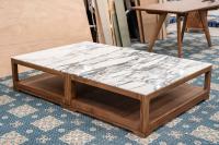 China Home‑use Natural Marble Top Solid Wood Coffee Table, Split‑Combination Open Storage Tea Table for Living Room for sale
