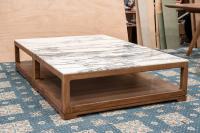 China Home‑use Natural Marble Top Solid Wood Coffee Table, Split‑Combination Open Storage Tea Table for Living Room for sale