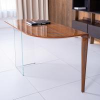 China Home‑use Modern Wood Veneer Dining Table, Transparent Glass Leg Rectangle Dining Table for Dining Room for sale
