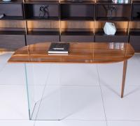 China Home‑use Modern Wood Veneer Dining Table, Transparent Glass Leg Rectangle Dining Table for Dining Room for sale