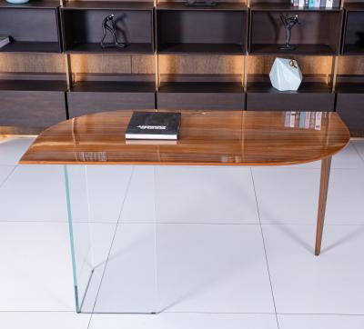 China Home‑use Modern Wood Veneer Dining Table, Transparent Glass Leg Rectangle Dining Table for Dining Room for sale