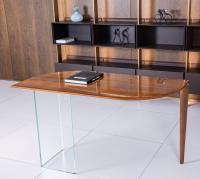 China Home‑use Modern Wood Veneer Dining Table, Transparent Glass Leg Rectangle Dining Table for Dining Room for sale
