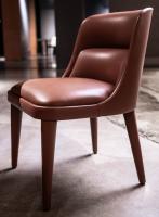 China Home‑use Brown Leather Dining Chair, Modern Upholstered Side Chair with Solid Wood Legs for Dining Room for sale