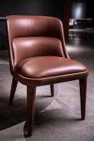 China Home‑use Brown Leather Dining Chair, Modern Upholstered Side Chair with Solid Wood Legs for Dining Room for sale