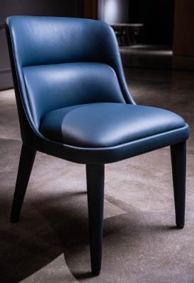 China Home‑use Navy Blue Leather Dining Chair, Modern Upholstered Side Chair with Solid Wood Legs for Dining Room & Study for sale