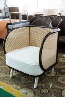 China New Chinese Solid Wood Writing Desk, Home Office Study Desk with Leather Backboard & Scroll‑Shape Curved Legs for sale