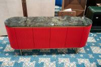 China Home‑use Green Marble Top Sideboard, Red Fluted Storage Cabinet with Brass Metal Legs for Dining Room & Living Room for sale