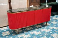 China Home‑use Green Marble Top Sideboard, Red Fluted Storage Cabinet with Brass Metal Legs for Dining Room & Living Room for sale