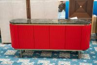 China Home‑use Green Marble Top Sideboard, Red Fluted Storage Cabinet with Brass Metal Legs for Dining Room & Living Room for sale