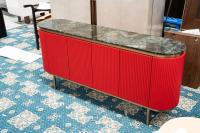 China Home‑use Green Marble Top Sideboard, Red Fluted Storage Cabinet with Brass Metal Legs for Dining Room & Living Room for sale