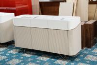 China Home‑use White Marble Top Sideboard, Beige Fluted Storage Cabinet with Gold Metal Legs for Dining Room & Living Room for sale
