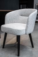 China Home‑use Light Grey Fabric Dining Chair, Modern Barrel Upholstered Side Chair with Black Solid Wood Legs for Dining Room & Living Room for sale
