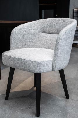 China Home‑use Light Grey Fabric Dining Chair, Modern Barrel Upholstered Side Chair with Black Solid Wood Legs for Dining Room & Living Room for sale