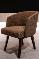 China Home‑use Brown Bouclé Fabric Dining Chair, Modern Barrel Upholstered Chair with Dark Solid Wood Legs for Dining Room & Living Room for sale