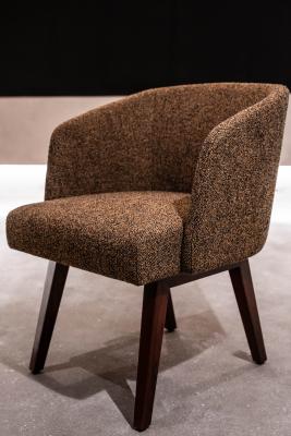 China Home‑use Brown Bouclé Fabric Dining Chair, Modern Barrel Upholstered Chair with Dark Solid Wood Legs for Dining Room & Living Room for sale