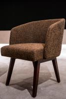 China Home‑use Brown Bouclé Fabric Dining Chair, Modern Barrel Upholstered Chair with Dark Solid Wood Legs for Dining Room & Living Room for sale