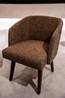 China Home‑use Brown Bouclé Fabric Dining Chair, Modern Barrel Upholstered Chair with Dark Solid Wood Legs for Dining Room & Living Room for sale