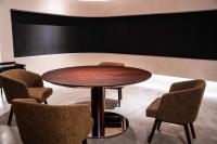 China Modern Home Round Dining Table, Solid Wood Veneer Tabletop with Cylindrical Metal Base for Dining Room & Meeting Area for sale