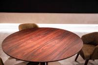 China Modern Home Round Dining Table, Solid Wood Veneer Tabletop with Cylindrical Metal Base for Dining Room & Meeting Area for sale