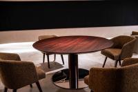 China Modern Home Round Dining Table, Solid Wood Veneer Tabletop with Cylindrical Metal Base for Dining Room & Meeting Area for sale