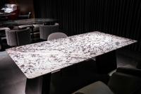China Modern Luxury Rectangular Natural Marble Dining Table, Snow‑Pattern Granite Tabletop with Matte Black Metal Base for Home & Villa for sale