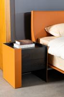 China Modern Luxury Nightstand with Two Drawers, Orange Leather Clad Side Panels and Black Wood Grain Top for Bedroom for sale