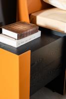 China Modern Luxury Nightstand with Two Drawers, Orange Leather Clad Side Panels and Black Wood Grain Top for Bedroom for sale