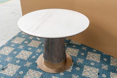 China Modern Luxury Round Coffee Table, White Marble Top with Solid Wood & Gold Metal Base for Living Room for sale